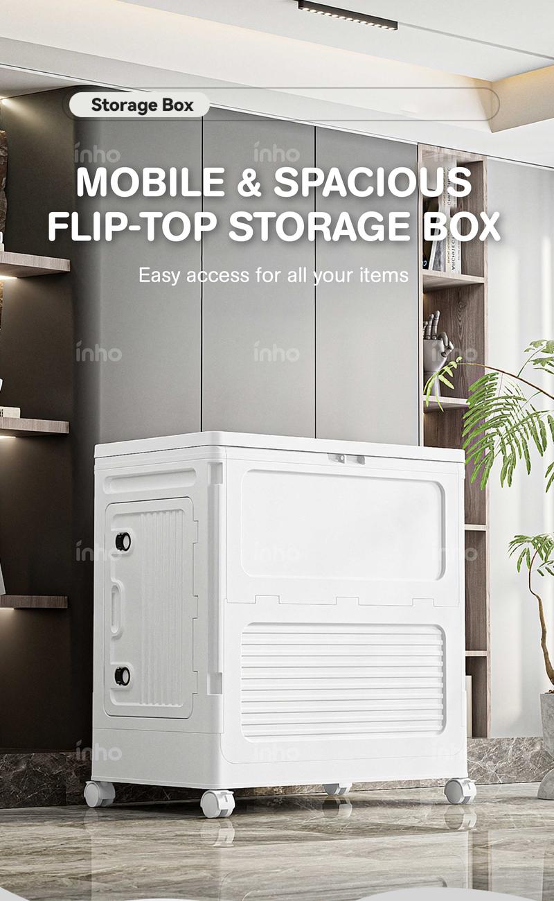 INHO L56cm Multipurpose Top Flip Storage Box Foldable Storage Cabinet ...