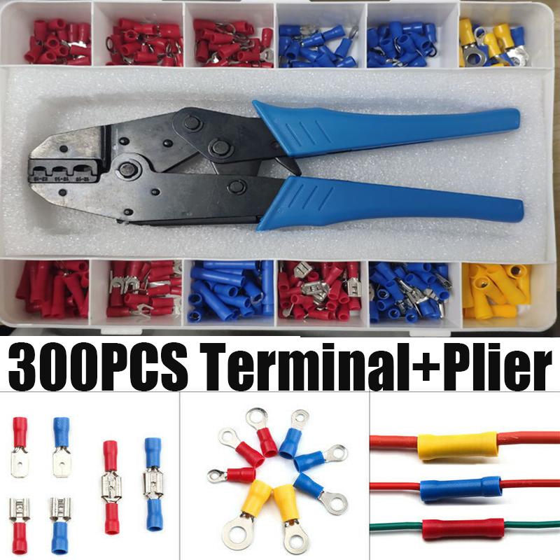 300pcs Crimp Spade Terminal + Crimping Plier Assorted Electrical ...