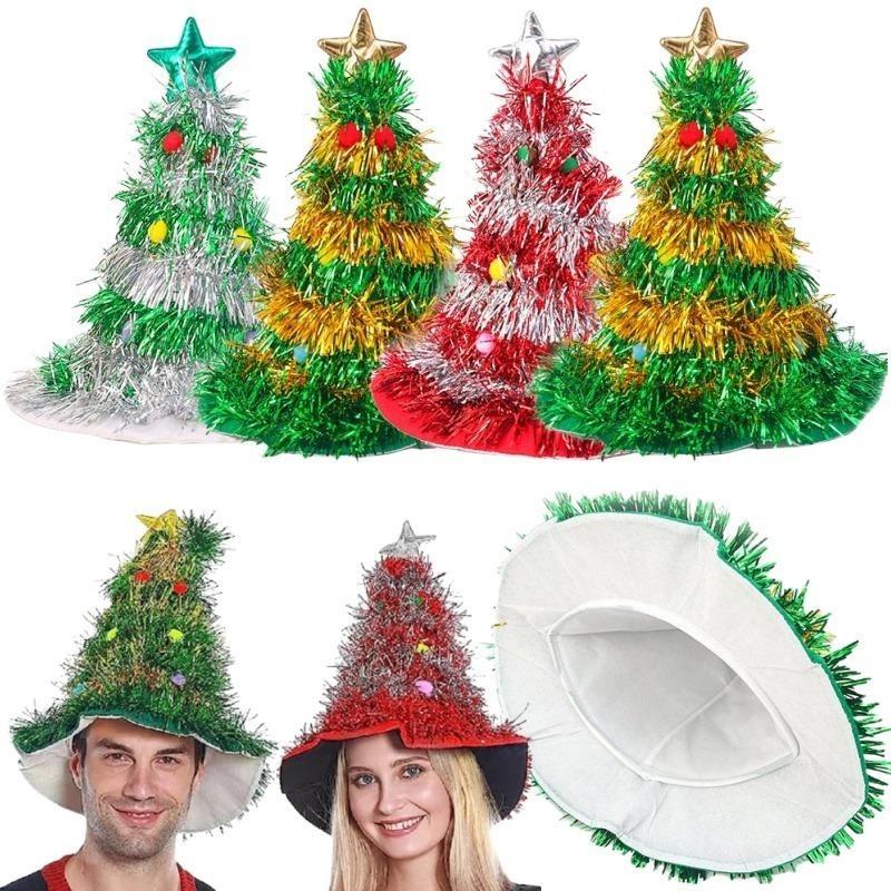 Christmas Tree Hats Non-Woven Funny Santa Hat with Tinsel Xmas - TikTok ...