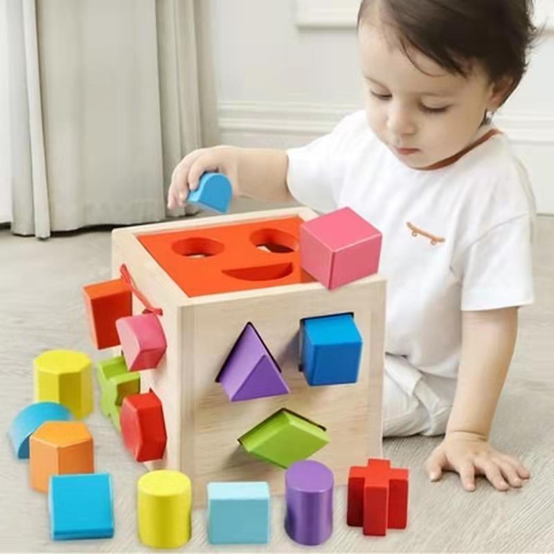 Wooden Blocks Matching Toy with Cube Shape and Number Color Mainan ...