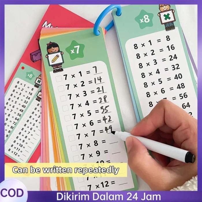15lembar+2pensil Flashcard Kartu Tabel Matematika Perkalian Pembagian ...