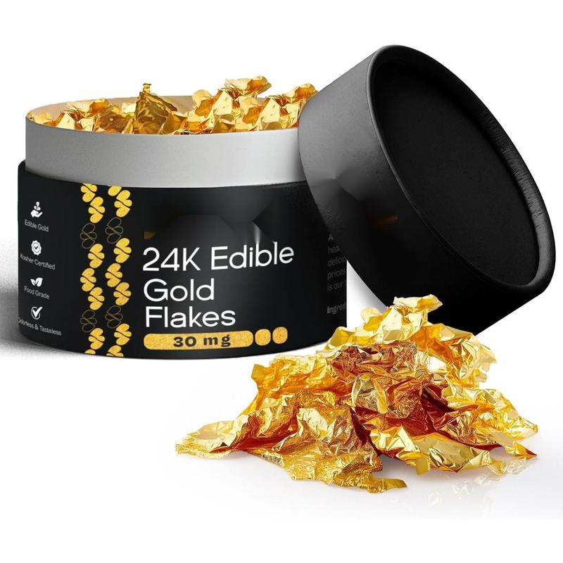 24K Edible Gold Foil Flakes - 30mg Gold Flakes for Cake Decorating ...