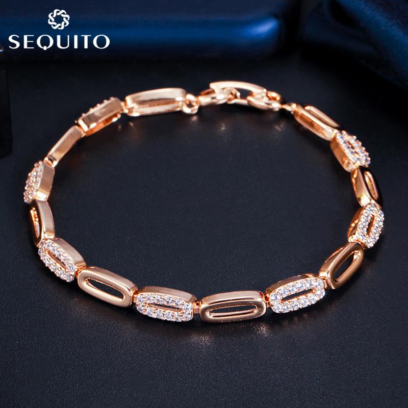 SEQUITO Women Gold Color Simple Trendy Charm Oval Tennis Bracelet ...