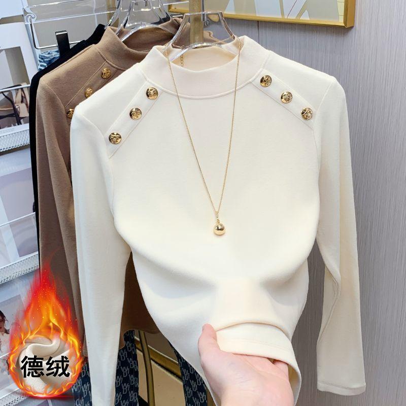 Baju Lapisan Asas Dralon, Turtleneck Separuh Wanita, Baju-T Baldu ...