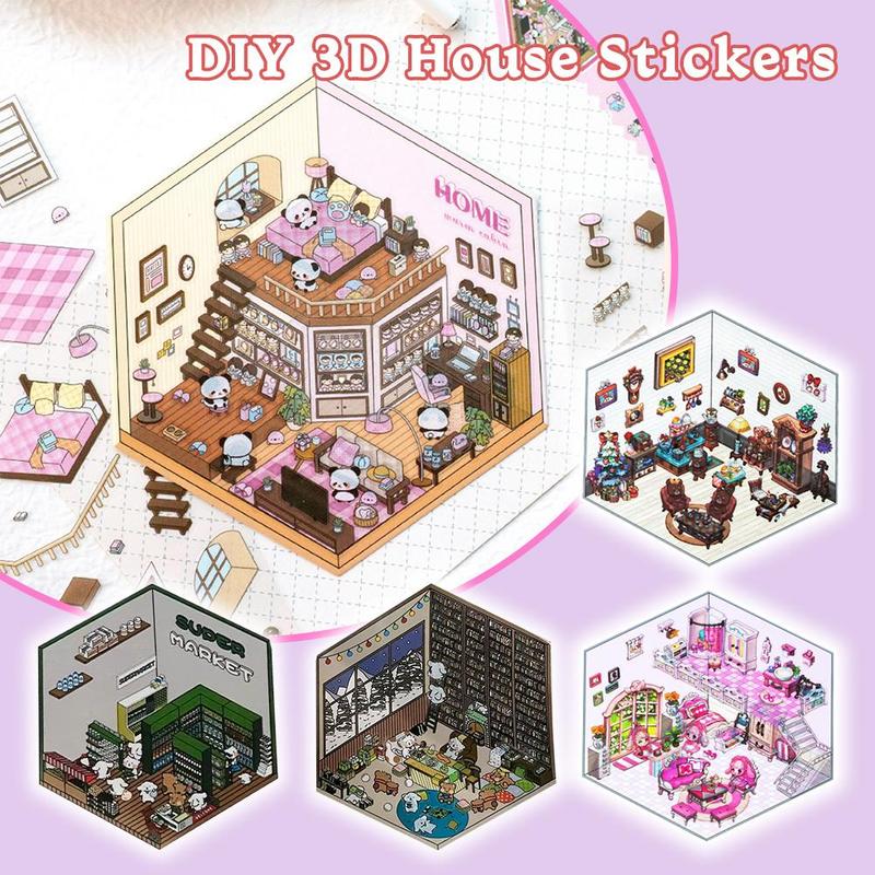 3/4pcs New 3D Sticker DIY Cabin Scene Stacking And Pasting Hand - TikTok Shop Singapore