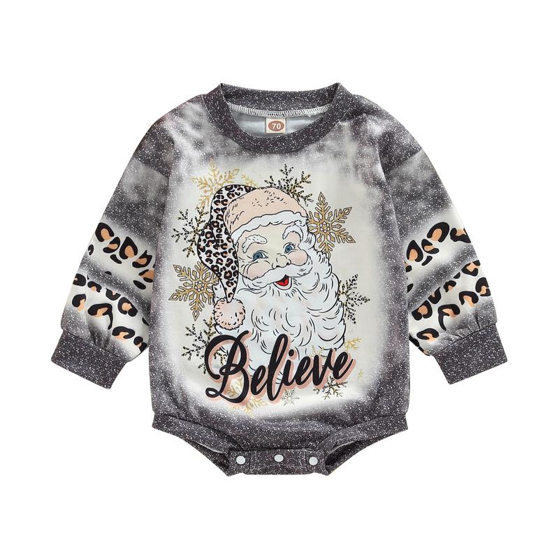 Baby Long Sleeve O Neck Letter Santa Claus Tie Dye Print Romper ...