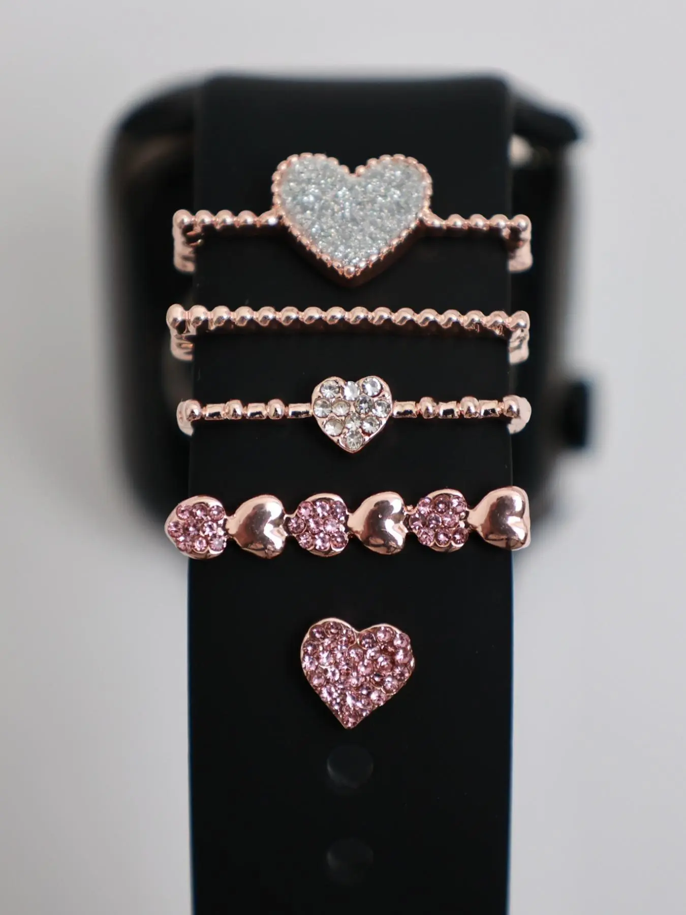 5pcs/set Rhinestone Decorated Watch Strap Ring, Heart Decor Watch Strap ...