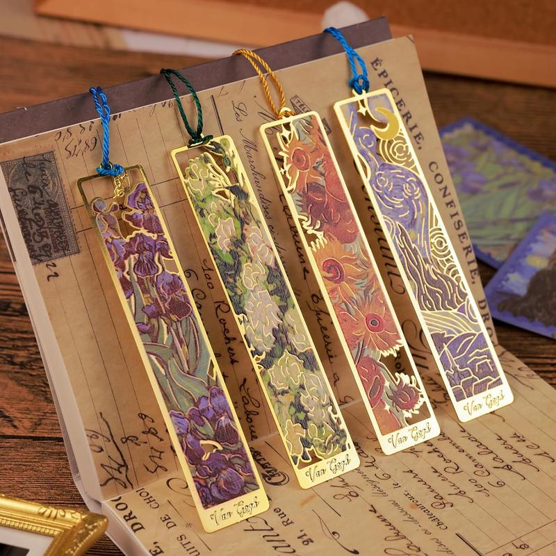 4 count Metal Bookmarks with Tassel, Handmade Golden Hollow Bookmark ...