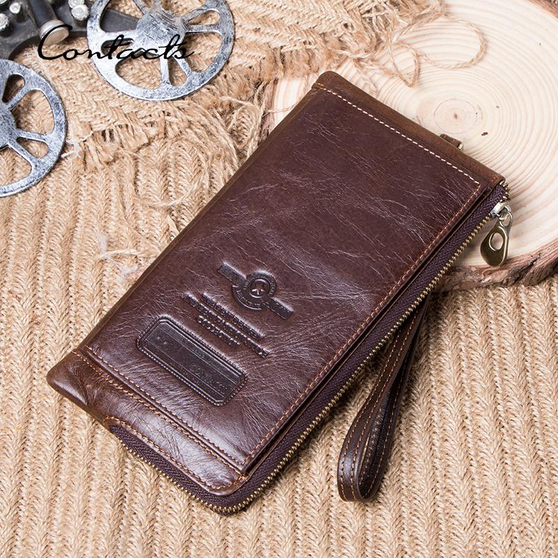 Dompet kulit asli HUBUNGI untuk lelaki, dompet panjang bifold kasual ...