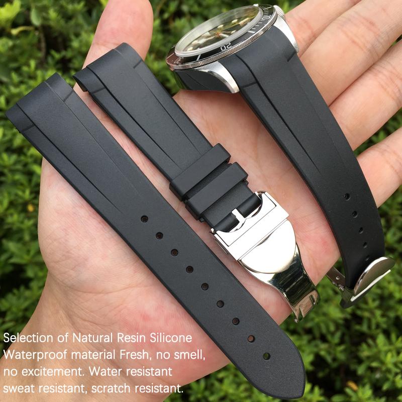 Tali Jam Tangan Silikon Getah, 22mm, Hitam dan Biru, Sesuai untuk ...
