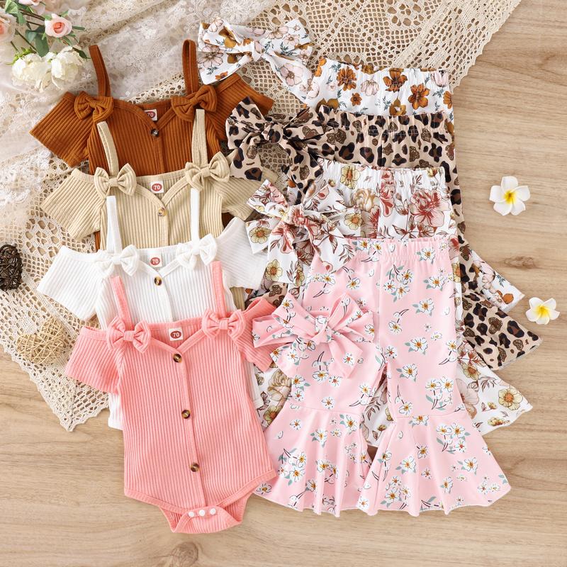3Pcs Pakaian Musim Bunga Bayi Perempuan, Baju Monyet Bahu Sejuk ...