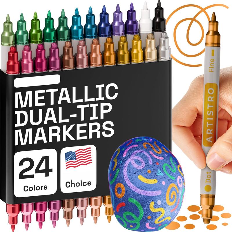 24 Metallic Dual-Tip Paint Markers for Rock Canvas Glass Wood - TikTok Shop