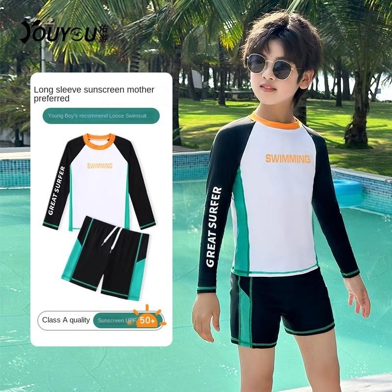 Ready stocks Boys' Split Swimsuit with Long Sleeves for 2-15years ...