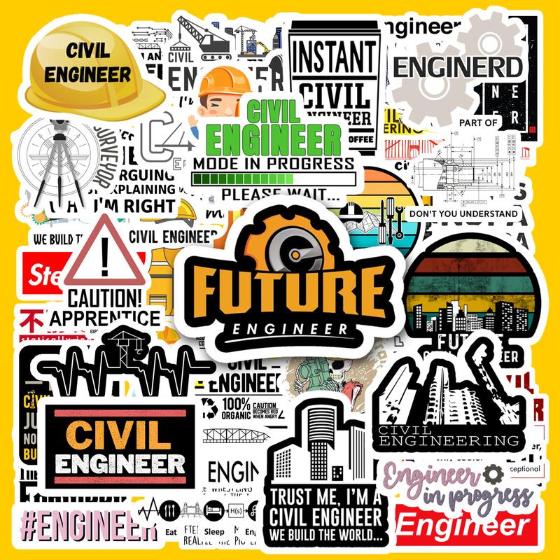 50 pcs. CIVIL ENGINEER stickers | with waterproof | CIVIL ENGINEER ...