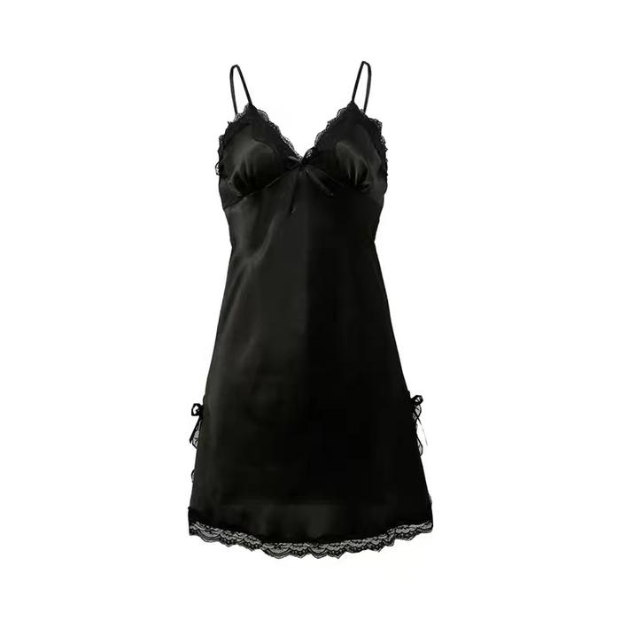 Promo [KKgallery] Lingerie Wanita Dress Satin Daster Mini Deep V Silk ...