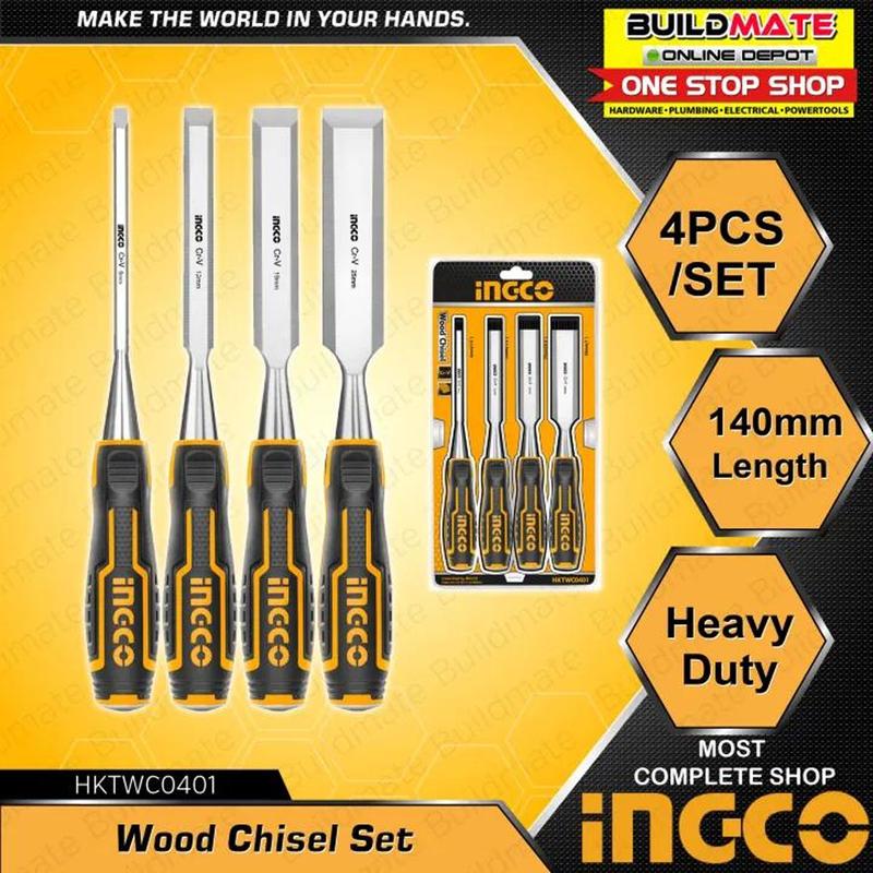 BUILDMATE Ingco 3PCS / 4PCS Wood Chisel Set 140mm Carving, Shaping ...