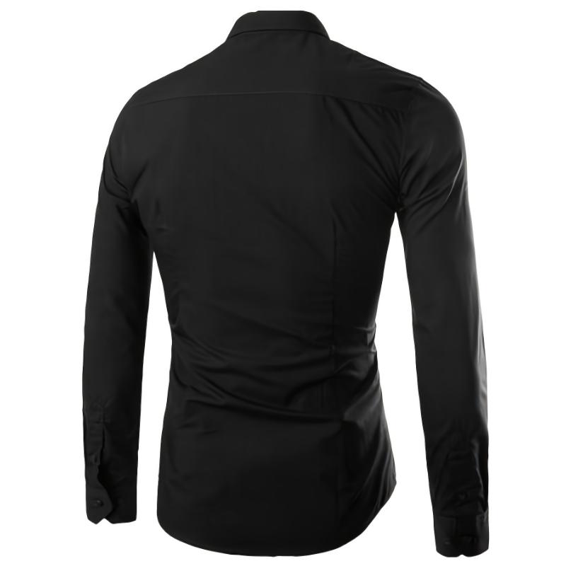 Men'S Formal Long Sleeve Shirt Pocketless Turndown Collar Slim Fit ...