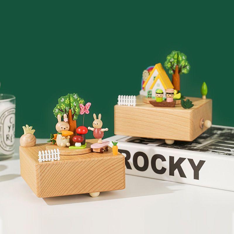 Wooden Decoration Rotating Bunny Music Box Music Box Children's ...