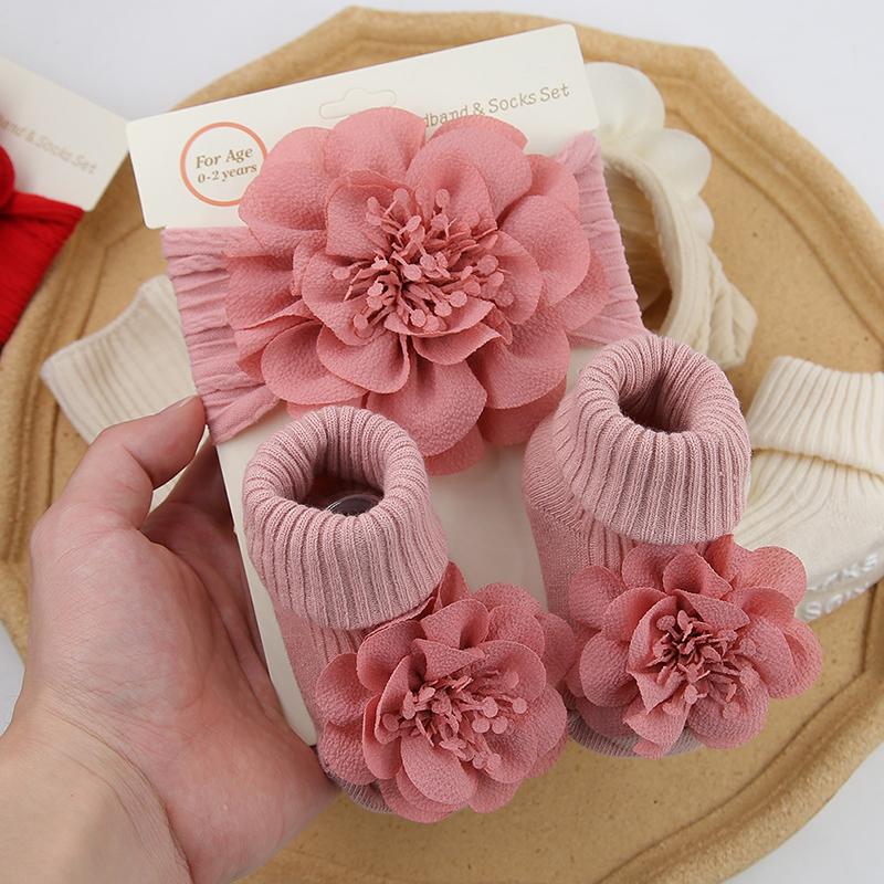Set Stokin Ikat Kepala Bayi, Rekaan Bunga Comel, Gaya Bunga Manis ...