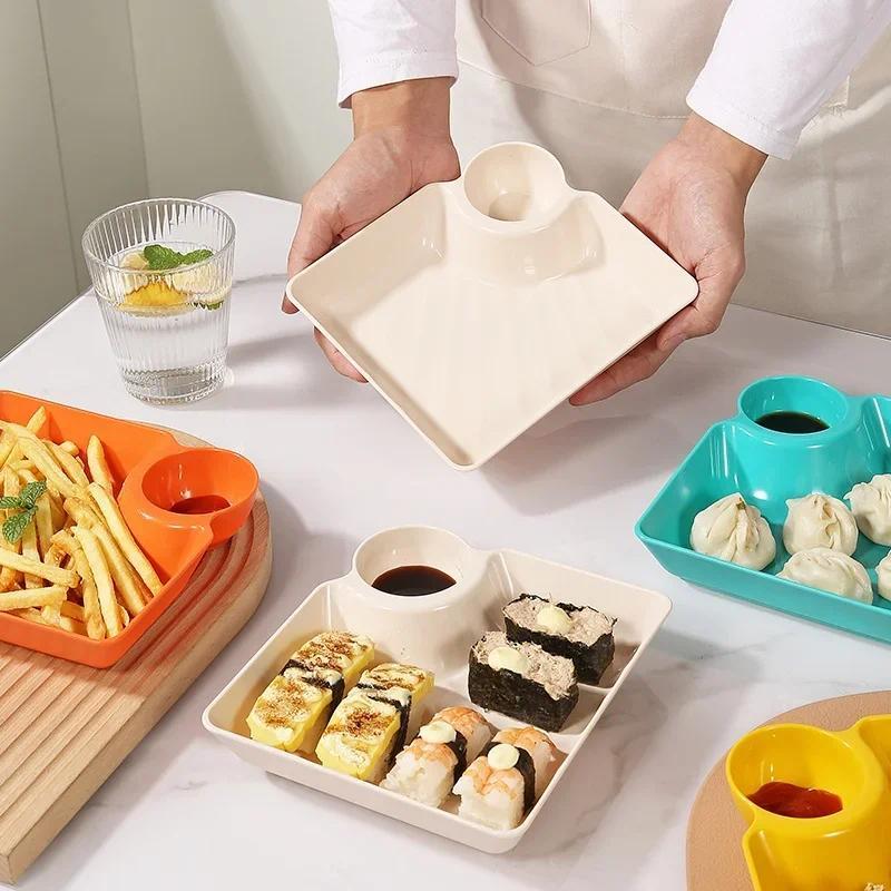 Large Dumpling Plate with Vinegar Space Square Shape Snack Cookie ...