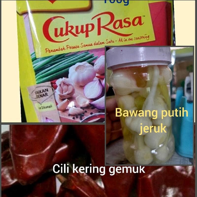 bawang putih/cukup rasa 100g/cili kering gemuk (tak pedas) 200g ...