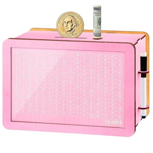 $10000 Larger Size Savings Challenge Box, Cash Vault Wooden Money ...