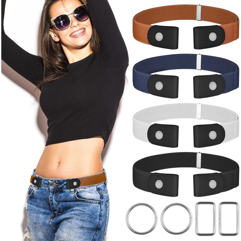 ?4 ?No Buckle Stretch Belt for Women and Men Elastic Waist Belt ...