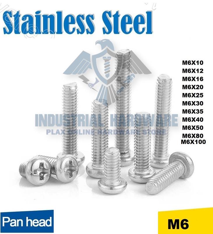 M6 Pan Head Philips Head Screw 304 Stainless Steel SHINY SURFACE ...