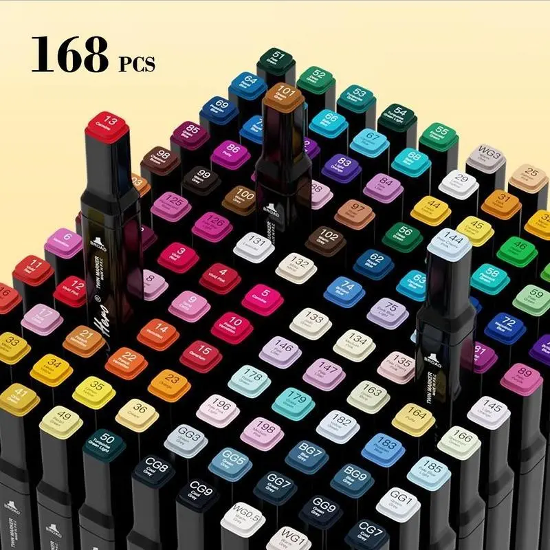 Dual Brush Marker Pen Set, 168pcs/set Spring Oil-based Double-ended ...
