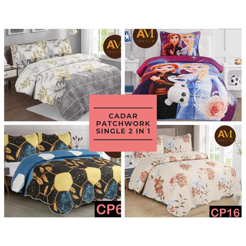 NEW Patchwork Cadar 2 in 1 Bedsheet Single Size Kualiti Flatsheet ...