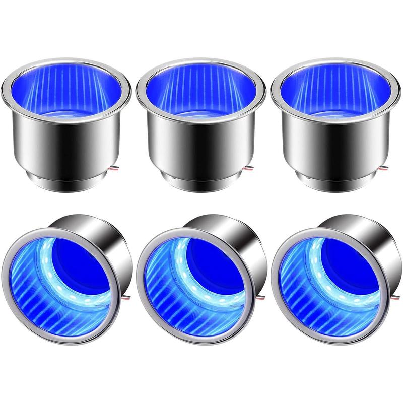 6 count LED Cup Holder Marine Drink Holder Stainless Steel Cup Holders ...