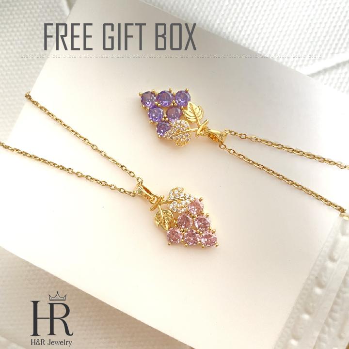 H&R gold plated pendant pink grapes necklace gift hypoallergenic ...