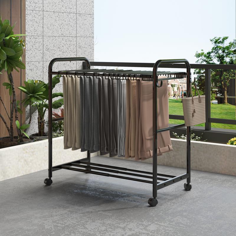 Pants Rack Trolley Closet with Wheels with 20 Expandable Hangers ...