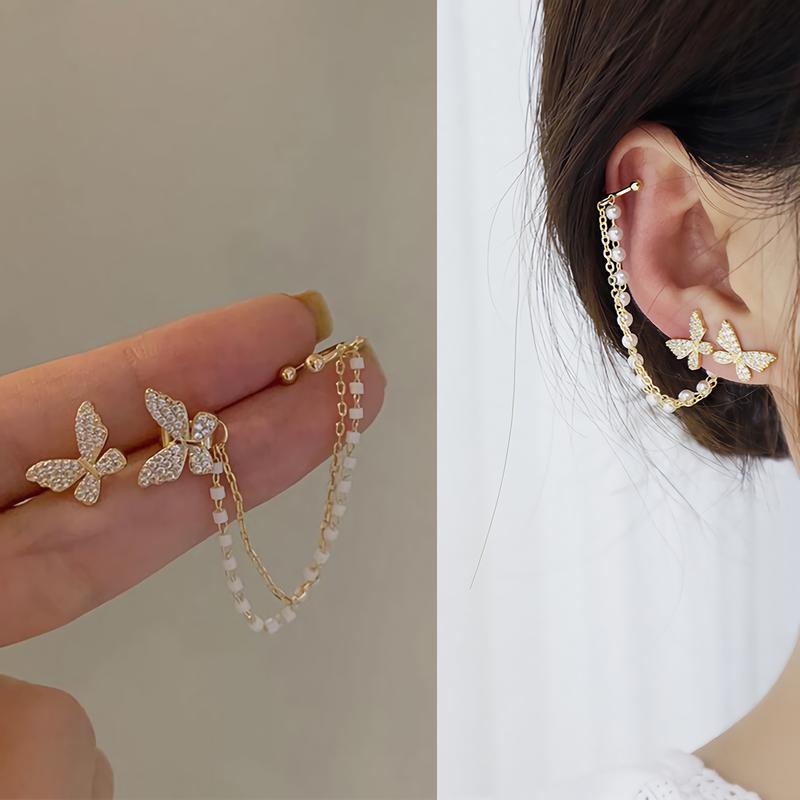 Anting Klip Asimetris Perl Butterfly Earring Korean Style warna - Shop ...