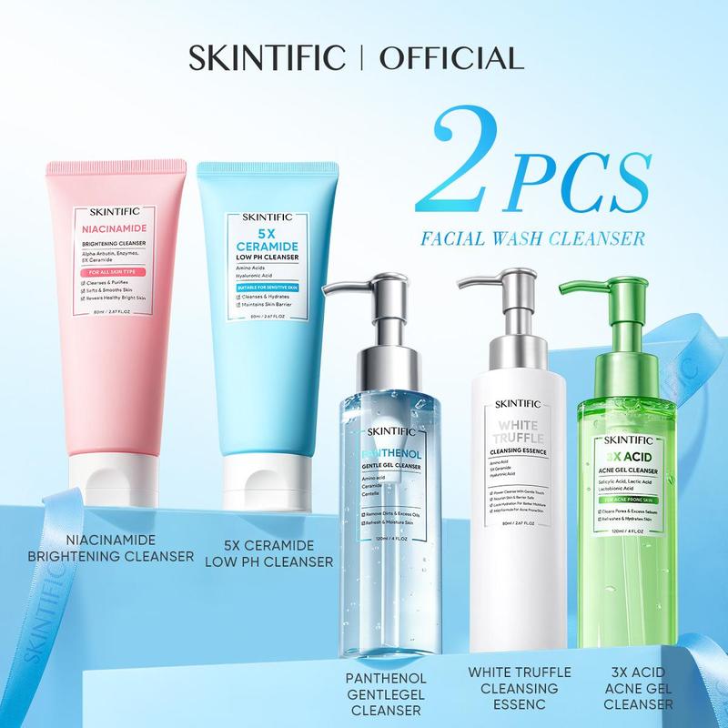SKINTIFIC-2PCS Facial Fash Cleanser - 5X Ceramide Low pH Cleanser/White ...