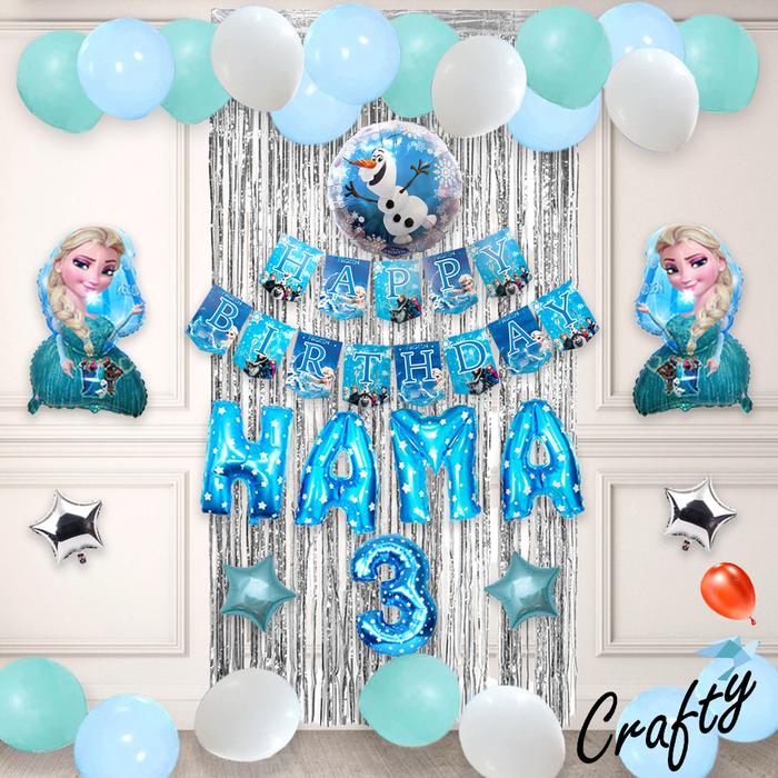 Promo [PAKET] BIRTHDAY Set BANNER SILVER FROZEN CURTAIN Dekorasi Pesta ...