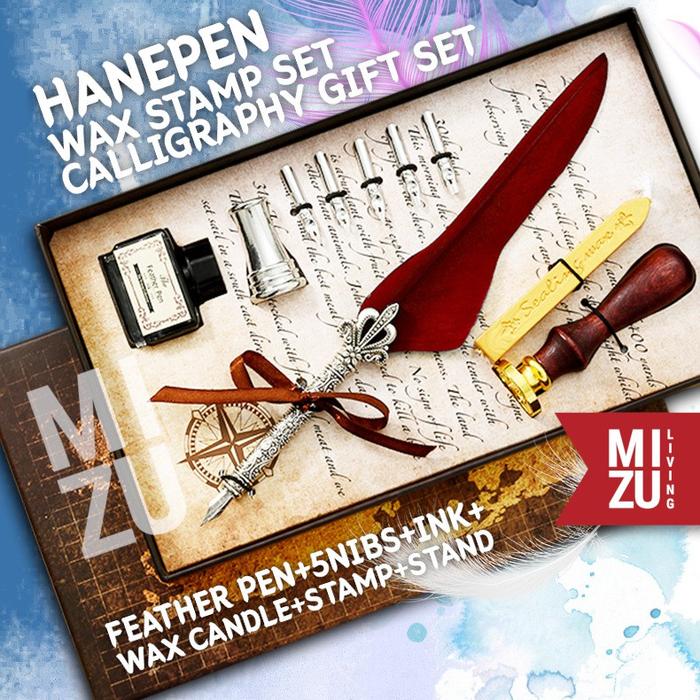 Jual MIZU HANEPEN WAX SEAL Calligraphy Set Feather Quill Dip Pen Bulu 6 ...