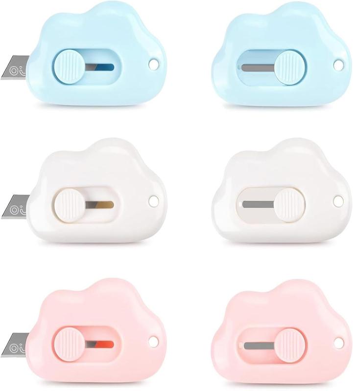 6 Pcs Cute Box Cutter Retractable, 3 Colours Cloud Box Opener, Small ...
