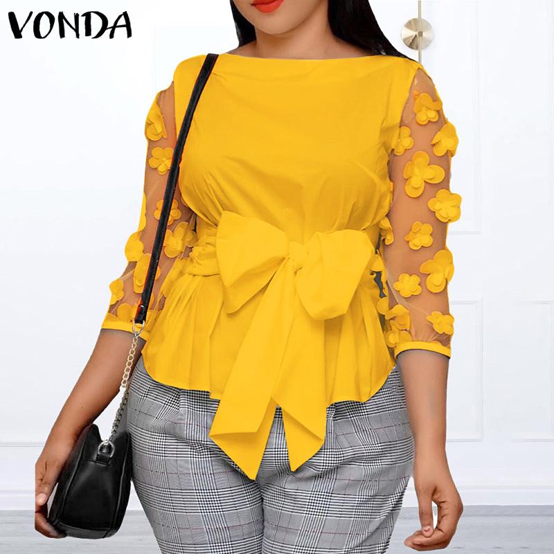 Blaus Patchwork Jaring Bunga Hiasan Leher O Fesyen, VONDA, Untuk ...