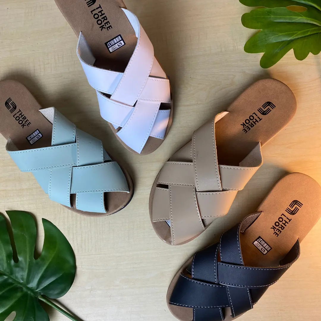 THREELOOK Official - Sandal Kulit Wanita Dewasa Slip On Flat - Shop ...