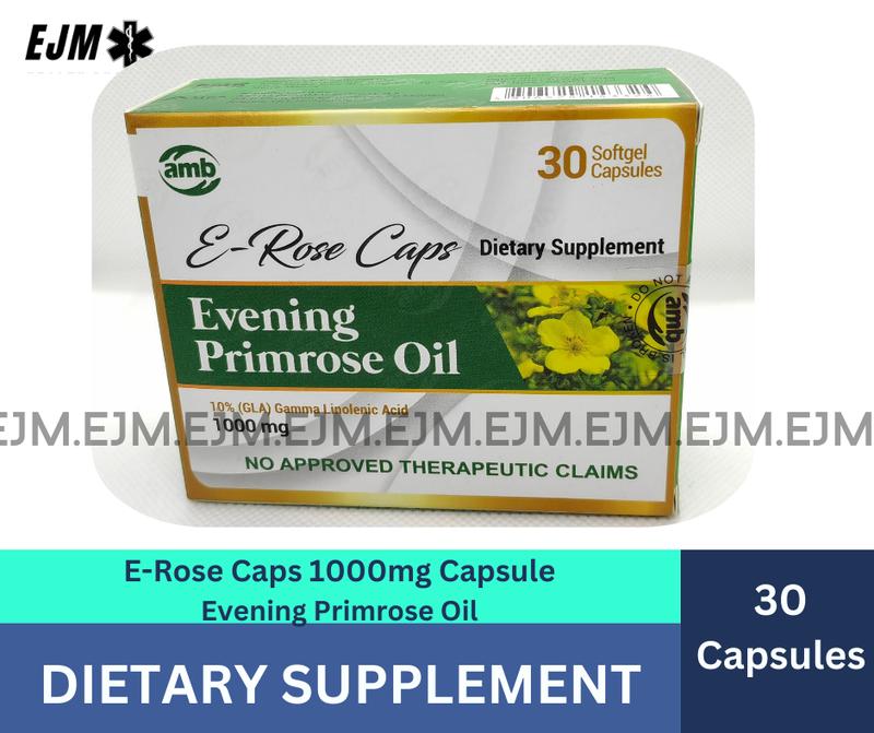 E Rose Caps Evening Primrose Oil 1000mg - 30 Capsules Supplement ...