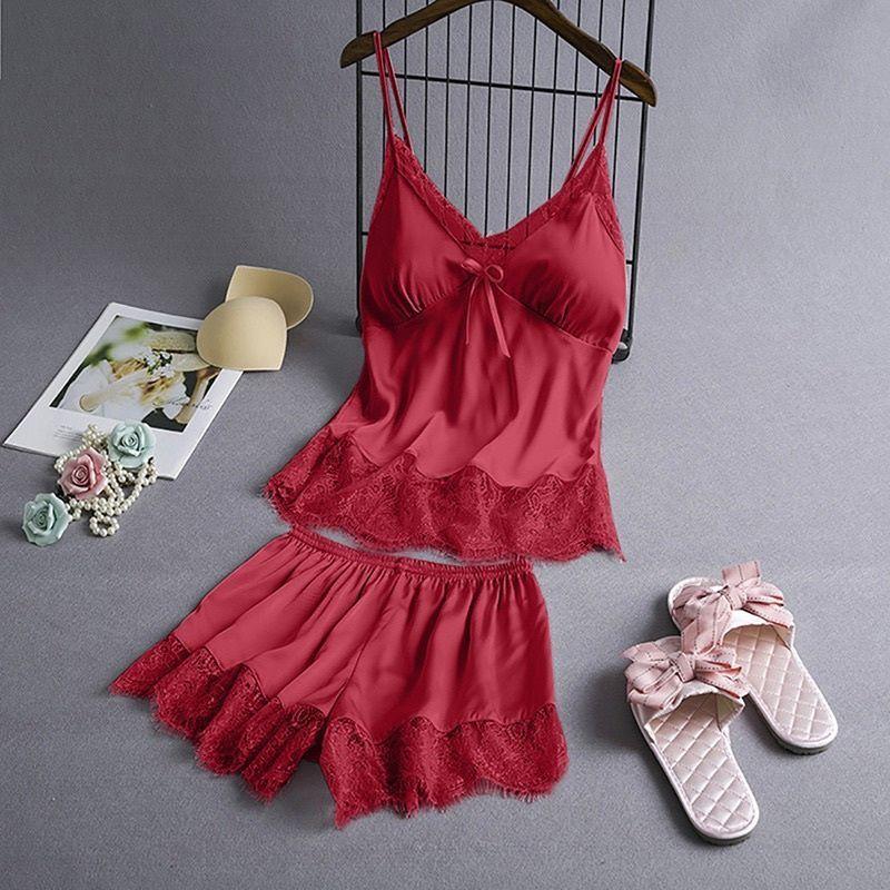 Set Piyama Wanita, 2PC, Fesyen, Baju Atasan Renda Suspender Seksi ...