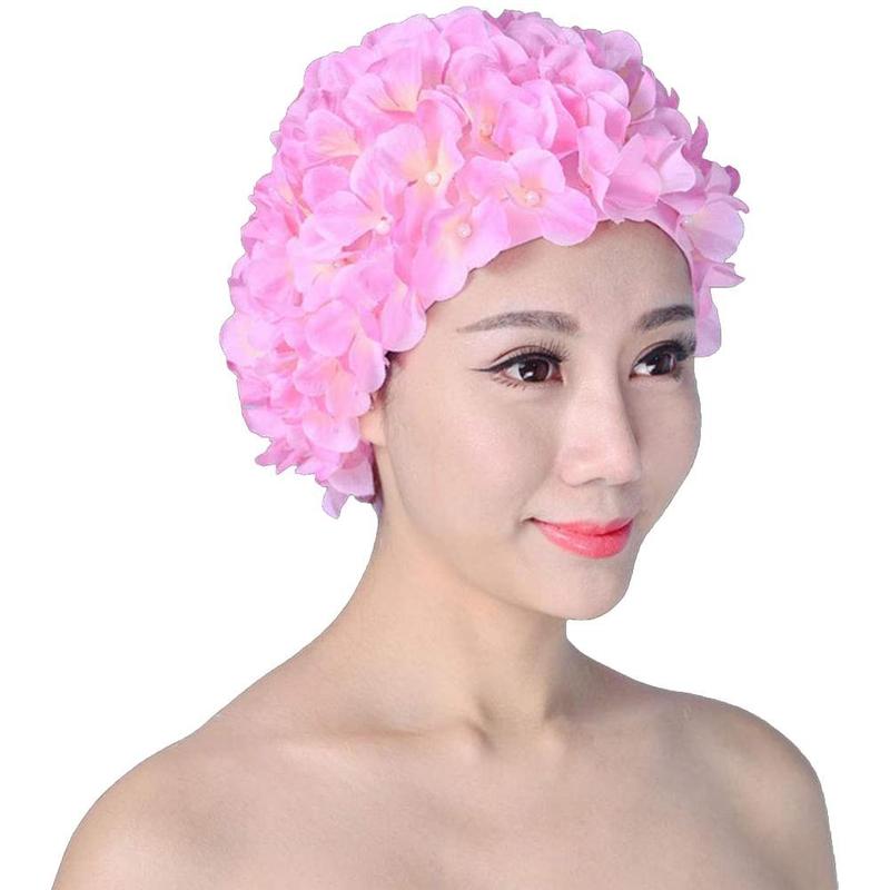 Women Swimming Cap Retro Breathable Swim Caps With Flowers Petal ...