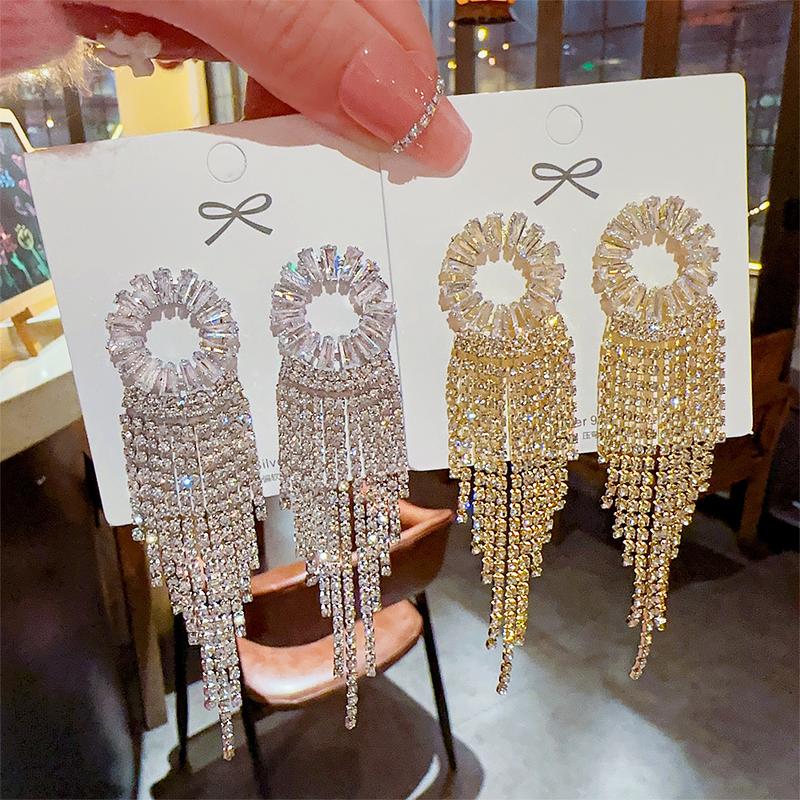 2024 Temperament Entry Lux Style Inlaid Zircon Tassel Earrings - TikTok ...