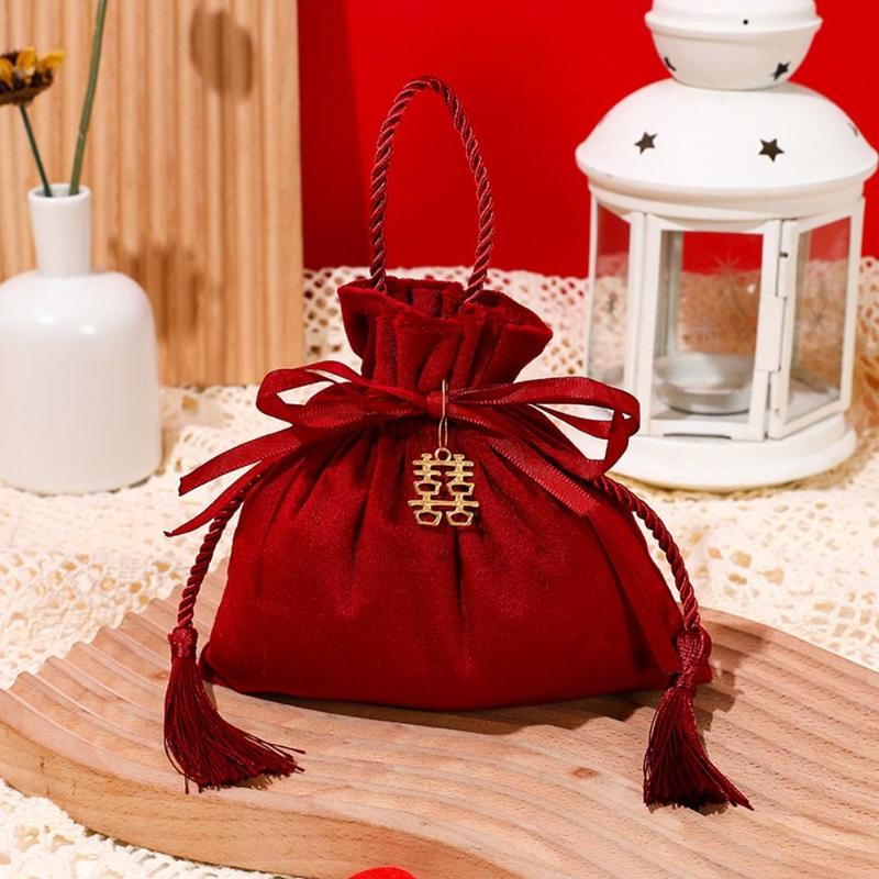 Creative Chinese Drawstring Candy Bag Traditional Tassel Flannel ...
