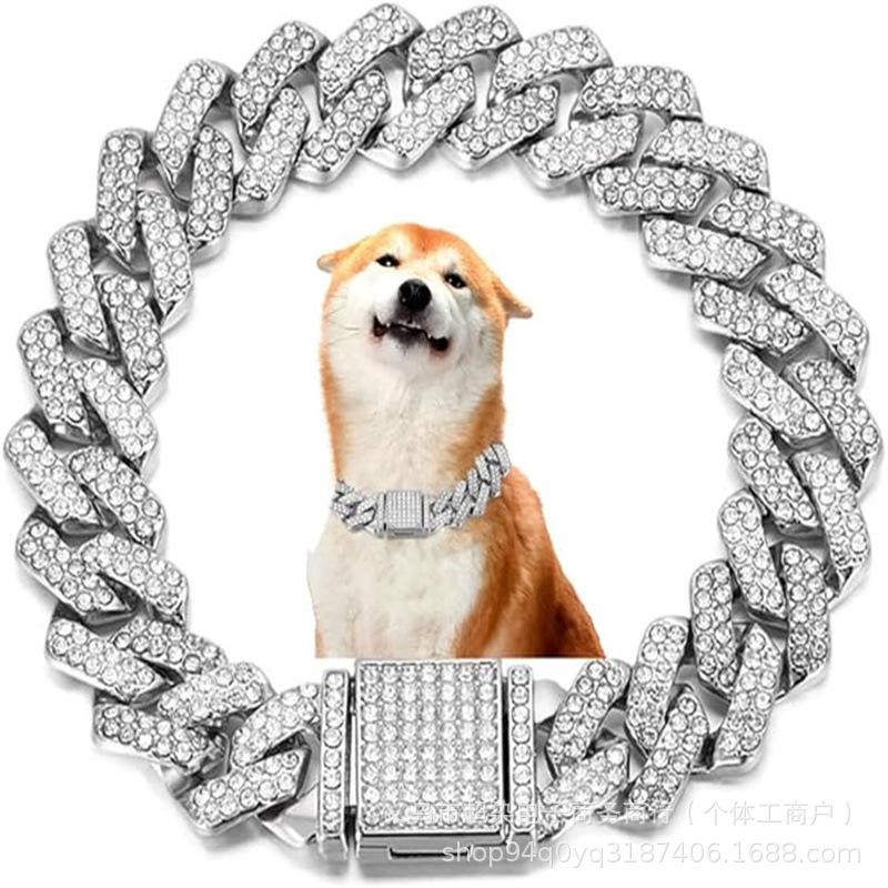 Silver Dog Chain Collar, Diamond Metal Cuban Link Dog Collar - TikTok Shop