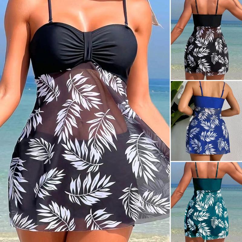 2Pcs/Set Women Summer Swimsuit Set Adjustable Straps Print Mesh ...