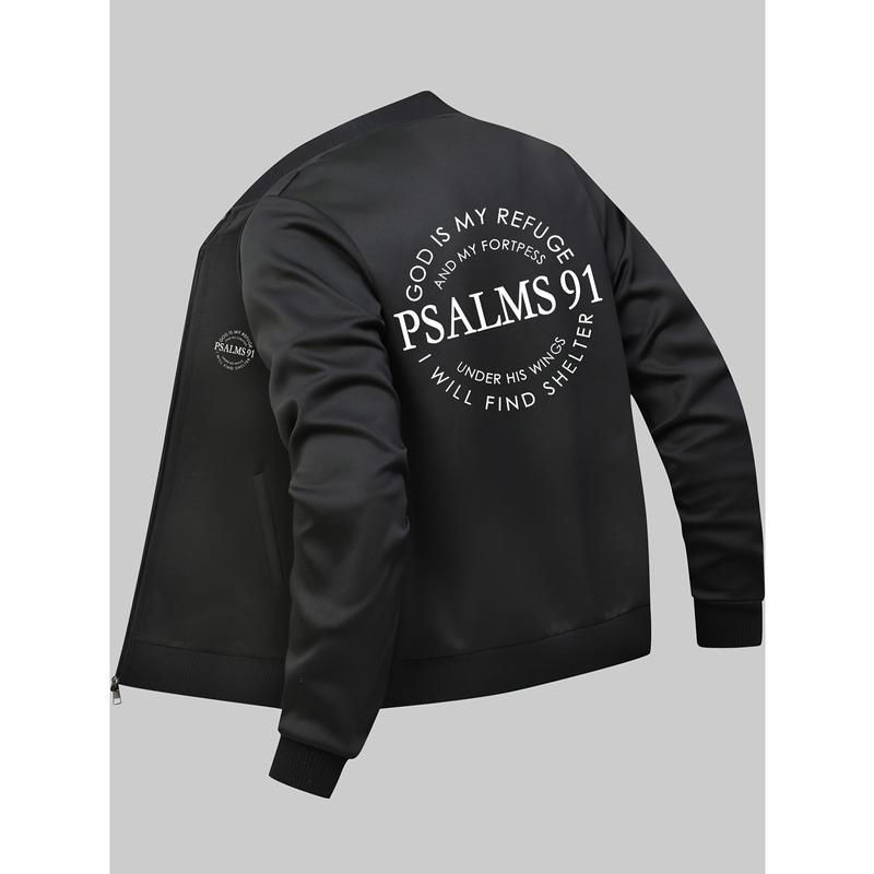 Adventure Ready] Men's Stylish Black Bomber Jacket with Psalms 91 Print ...