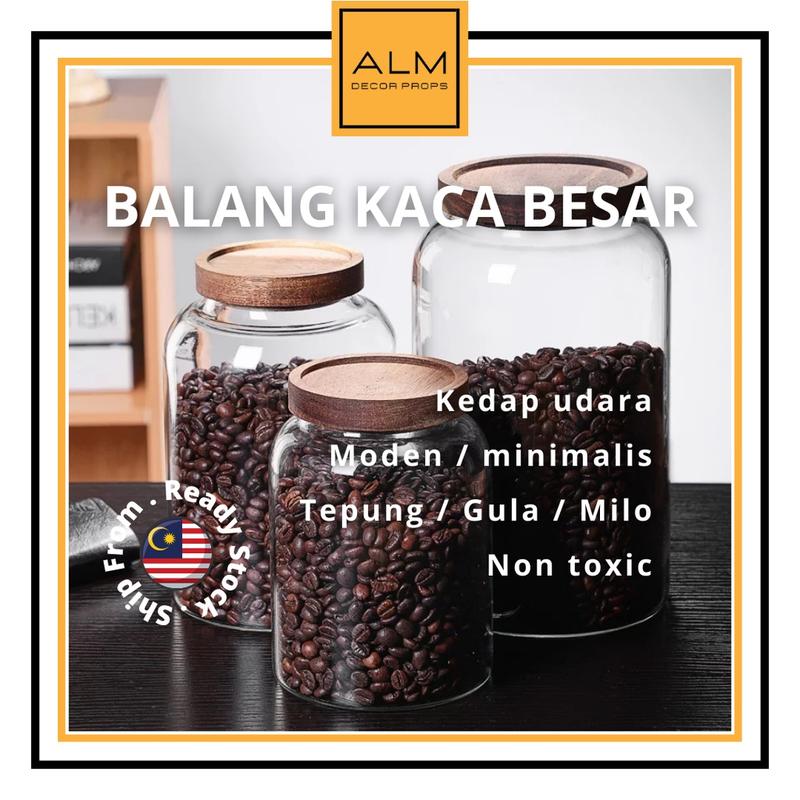 ALM Large Air Tight Glass Jar Sealed Wood Lid Storage Jar Kitchen ...