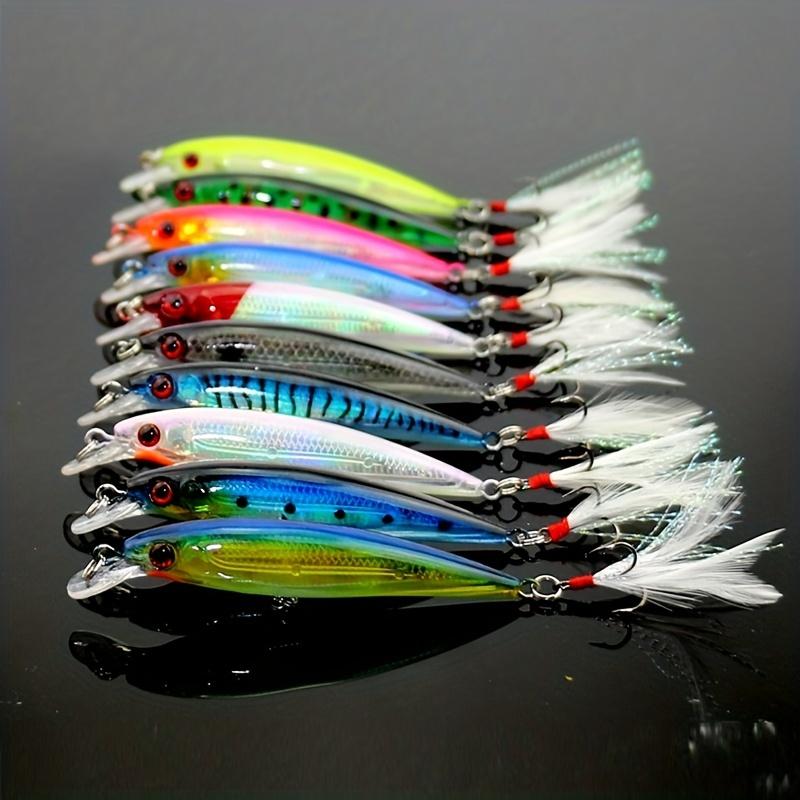 10-pack Larser Minnow Fishing Lure Set with Feather Hooks - Vibrant 3.5 ...